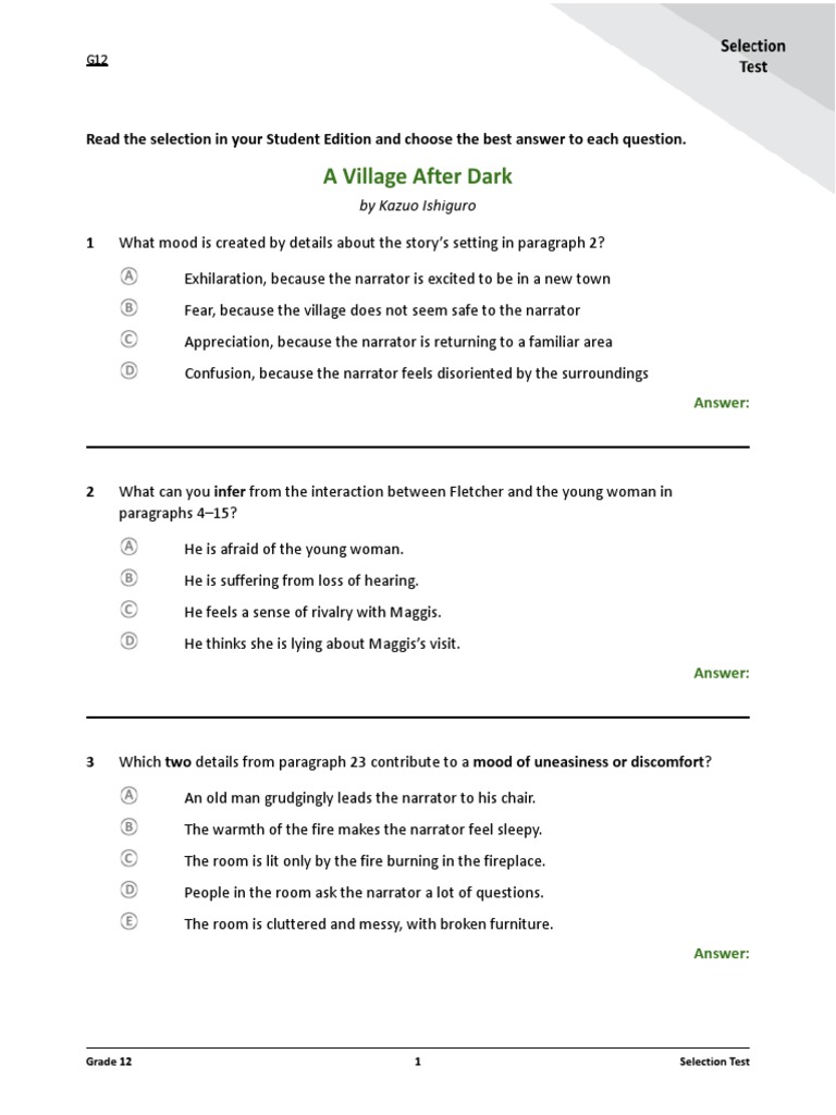 A Village After Dark - Selection Test | PDF | Narration