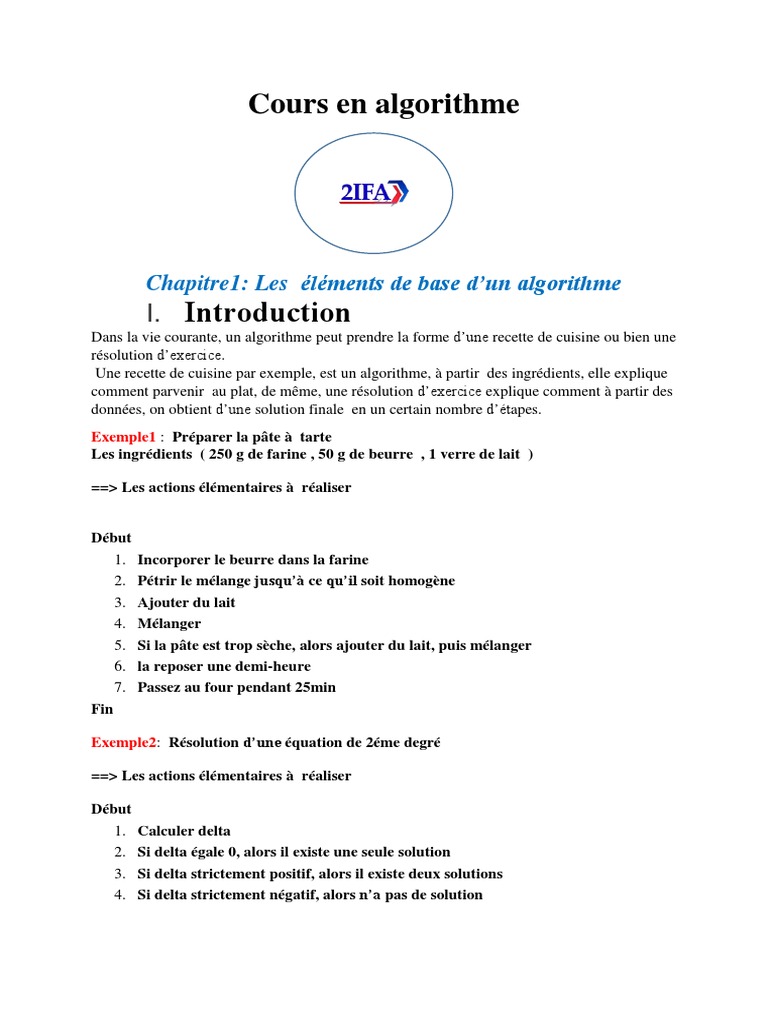 Introduction aux algorithmes de base | PDF | Programmation informatique | Variable (informatique)