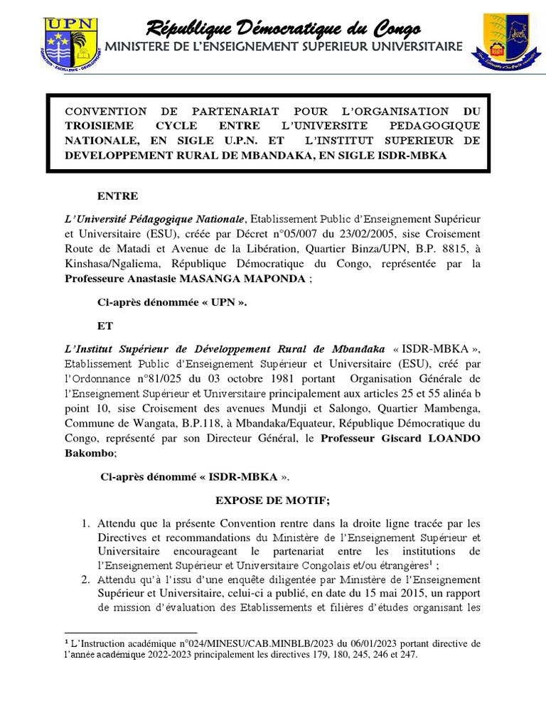 Projet de Convention de Partenariat Troisieme Cycle Upn Isdr | PDF | Doctorat | Master (diplôme ...