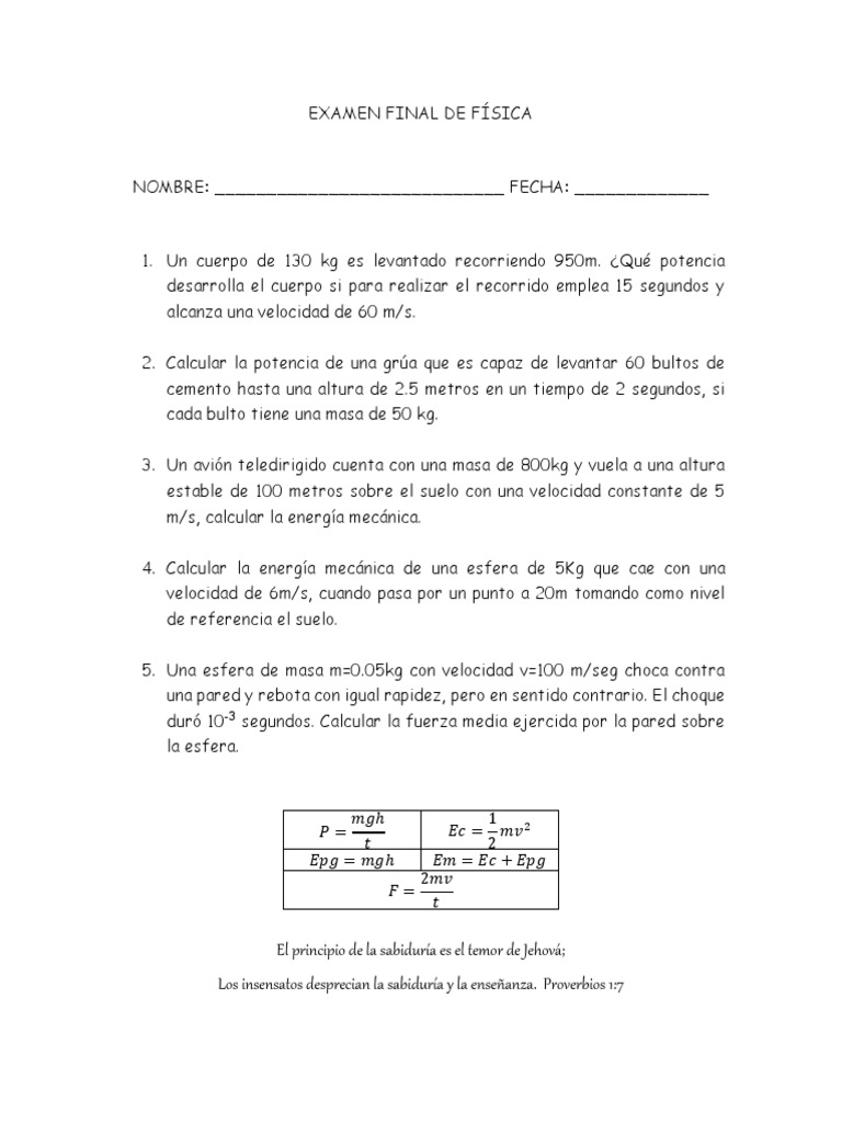 EXAMEN FINAL DE FISICA | PDF