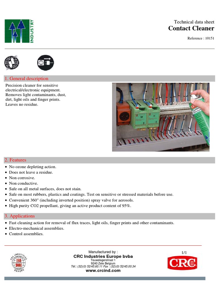 CRC QD Electrical Contact Cleaner Info | PDF | Chemistry | Industrial ...