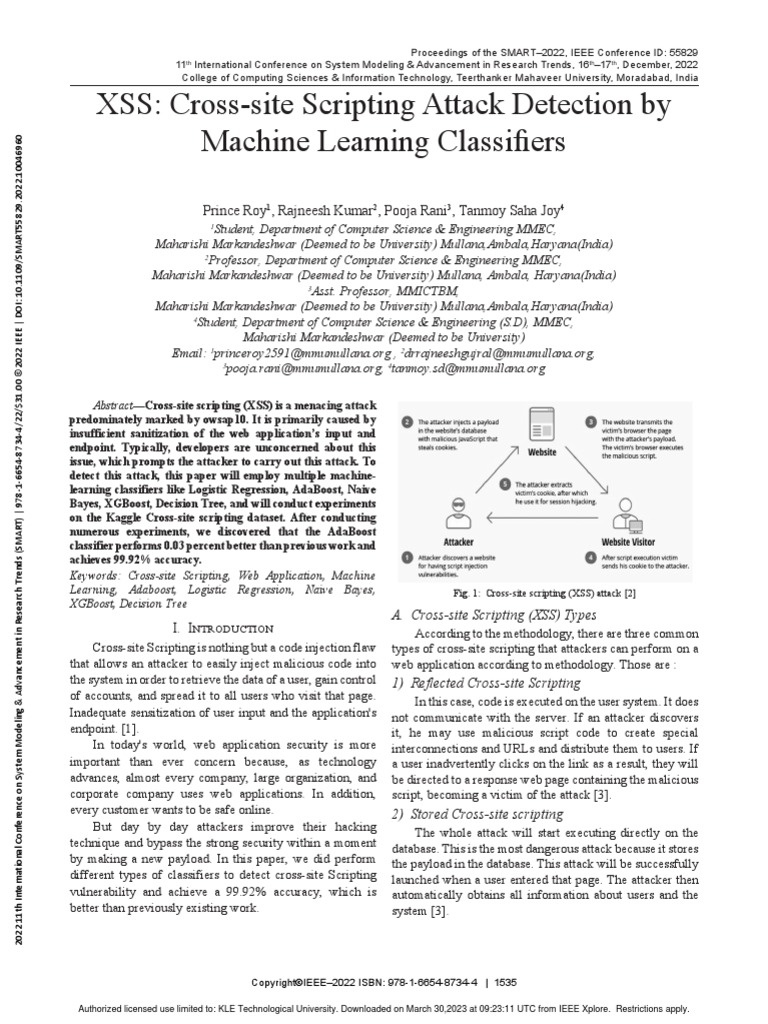 XSS Cross-Site Scripting Attack Detection by Machine Learning Classifiers | PDF | Applied ...