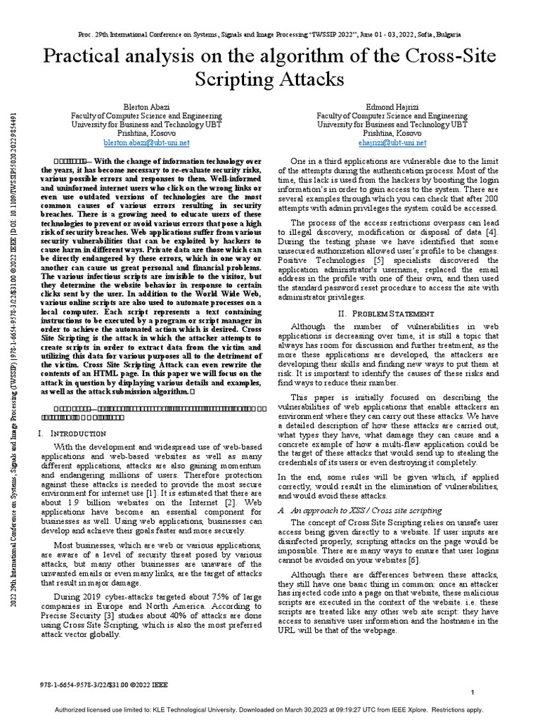 Cross-Site Scripting Attack Analysis | PDF | Dynamic Web Page | World Wide Web