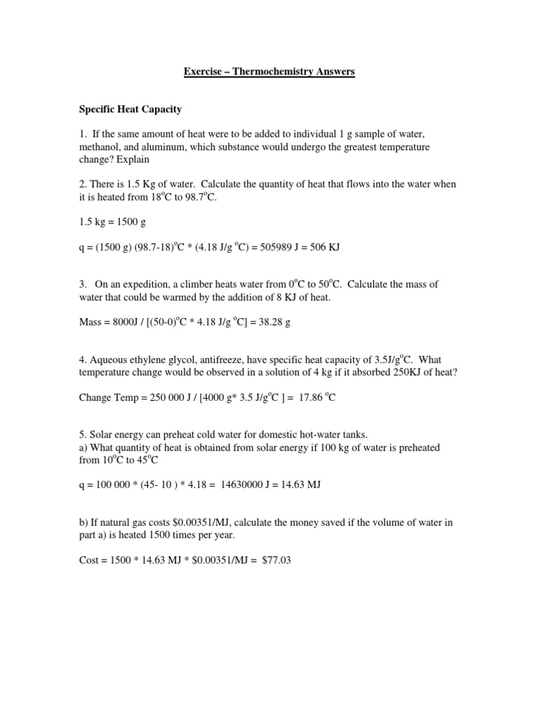 Chapter 5 Classnotes Exercise Solution | PDF | Heat | Water Chapter 5 Classnotes Exercise Solution | PDF | Heat | Water