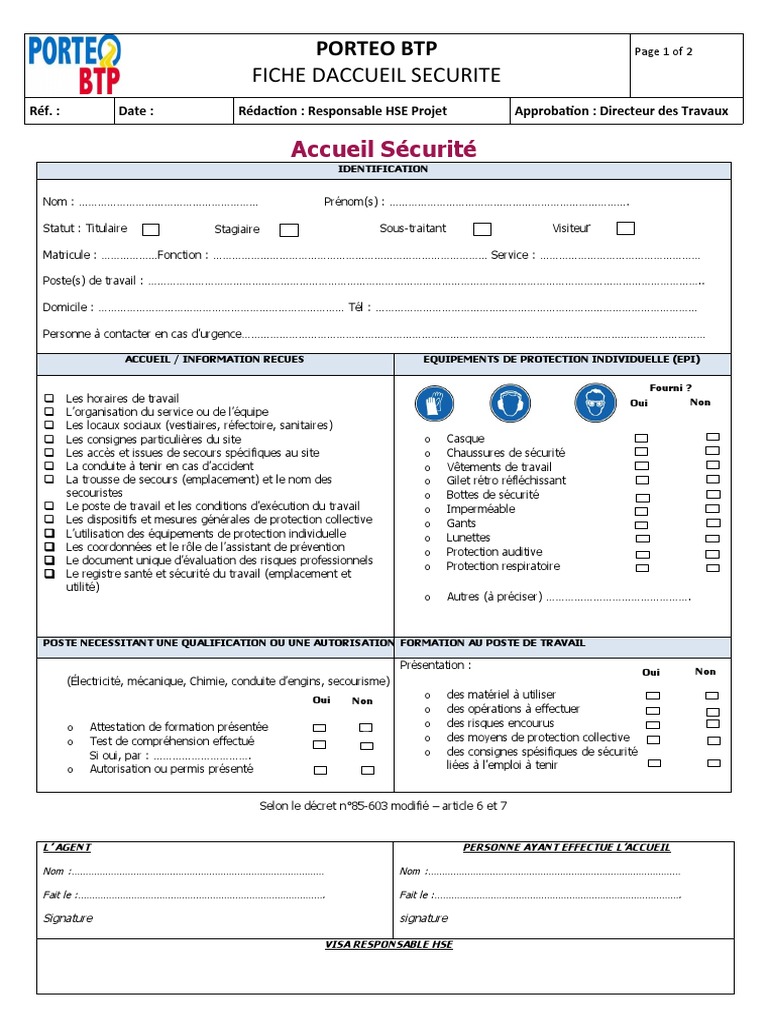 Fiche Accueil Securite-Modele | PDF | Sécurité
