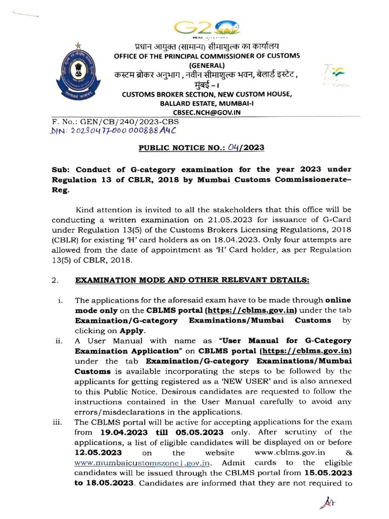 PN 04 2023 G Card Examination With Enclosures | PDF | Login | User ...