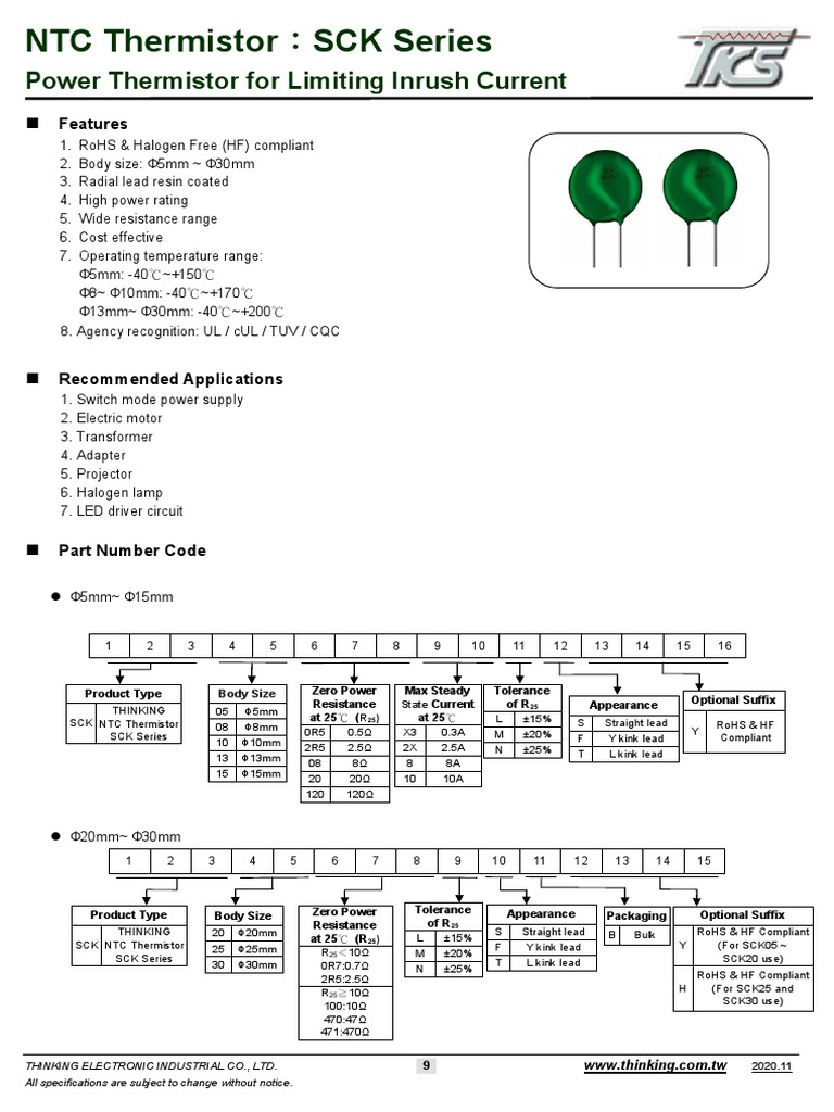 SCK Series NTC Thermistor Overview | PDF | Electrical Resistance And ...