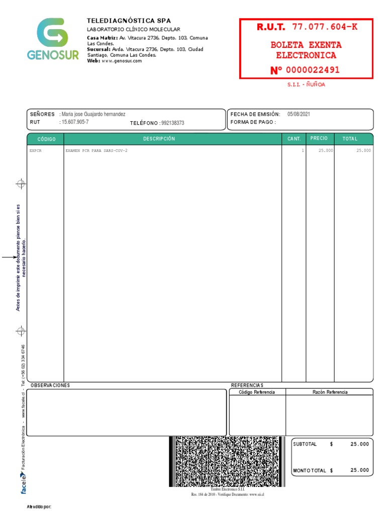 Boleta de Venta Electrónica Exenta | PDF