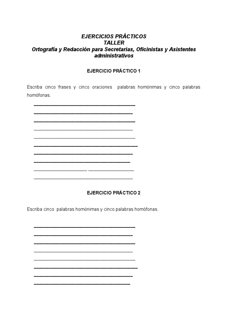 Ejercicio Práctico Taller Redacción y Ortografía para Secretarias, Oficinistas y ... 2013 | PDF