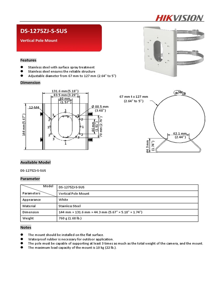 DS-1275ZJ-S-SUS Vertical Pole Mount | PDF