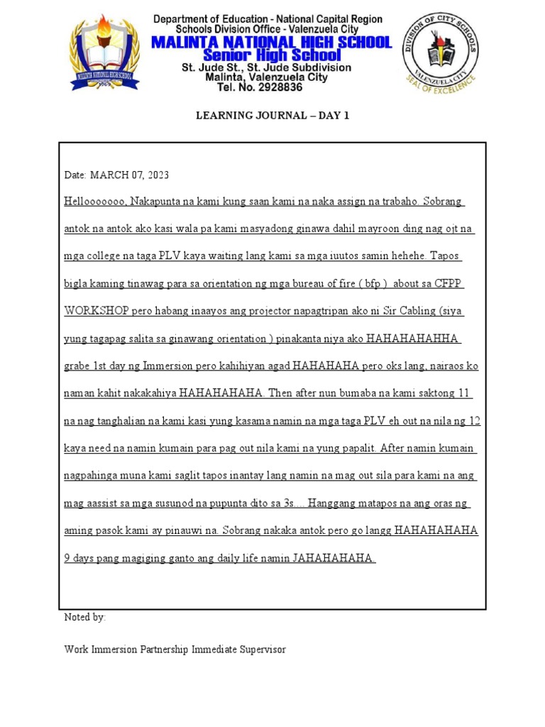 WORK IMMERSION JOURNAL_SHEENA | PDF