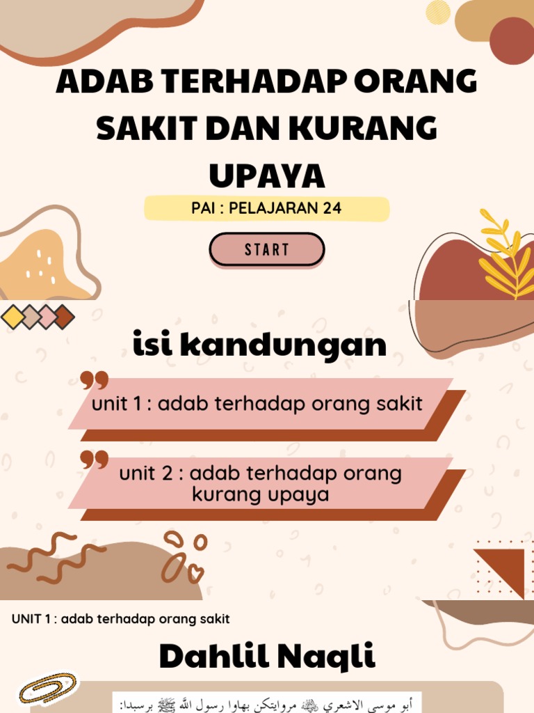 Adab Terhadap Orang Sakit Dan Kurang Upaya: Pai: Pelajaran 24 | PDF
