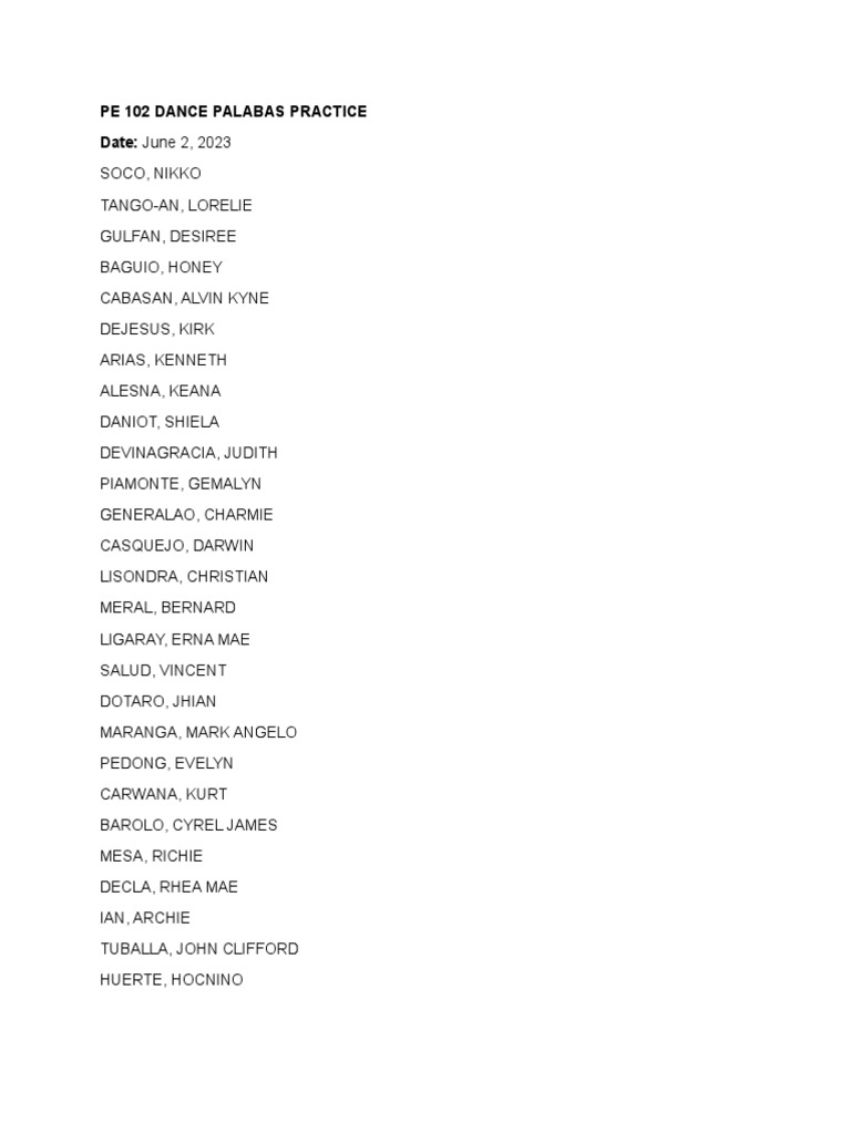 Pe 102 Dance Palabas Attendance | PDF