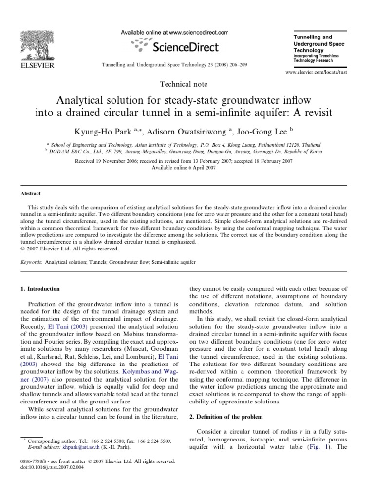 Analytical Solution For Steady State Groundwater Inflow Pdf Groundwater Aquifer