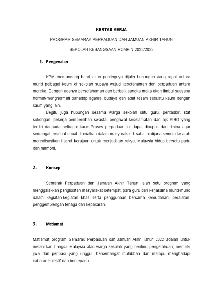 Kertas Kerja Program Semarak Perpaduan | PDF