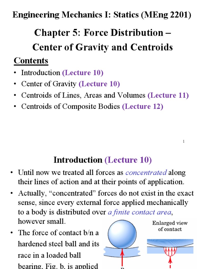 Force Distribution and Centroids in Statics | PDF | Center Of Mass | Force