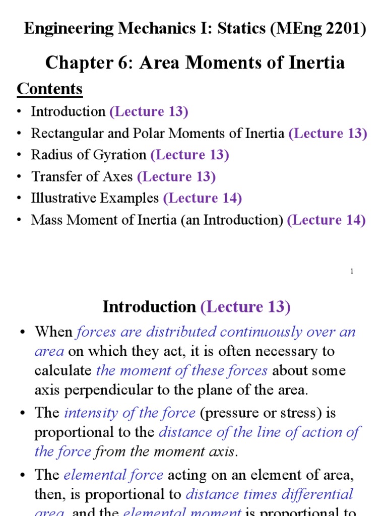 Lecture 13, 14 - Chapter 6 Area Moments of Inertia | PDF | Cartesian ...