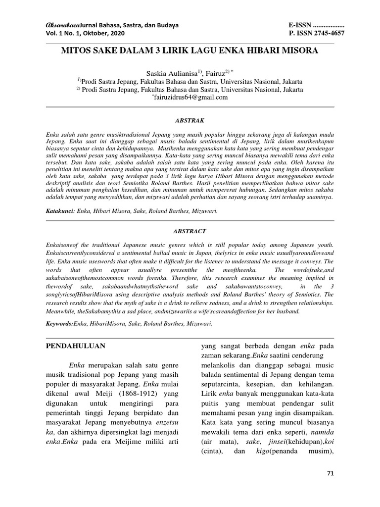 Mitos Sake di Lagu Enka Hibari Misora | PDF