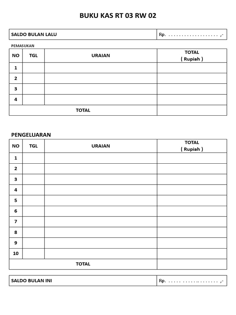 Buku Kas RT 03 RW 02 | PDF