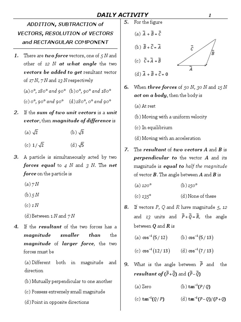 Sequence 2 Application Of Addition And Subtraction Of Vector Pdf Euclidean Vector Force 