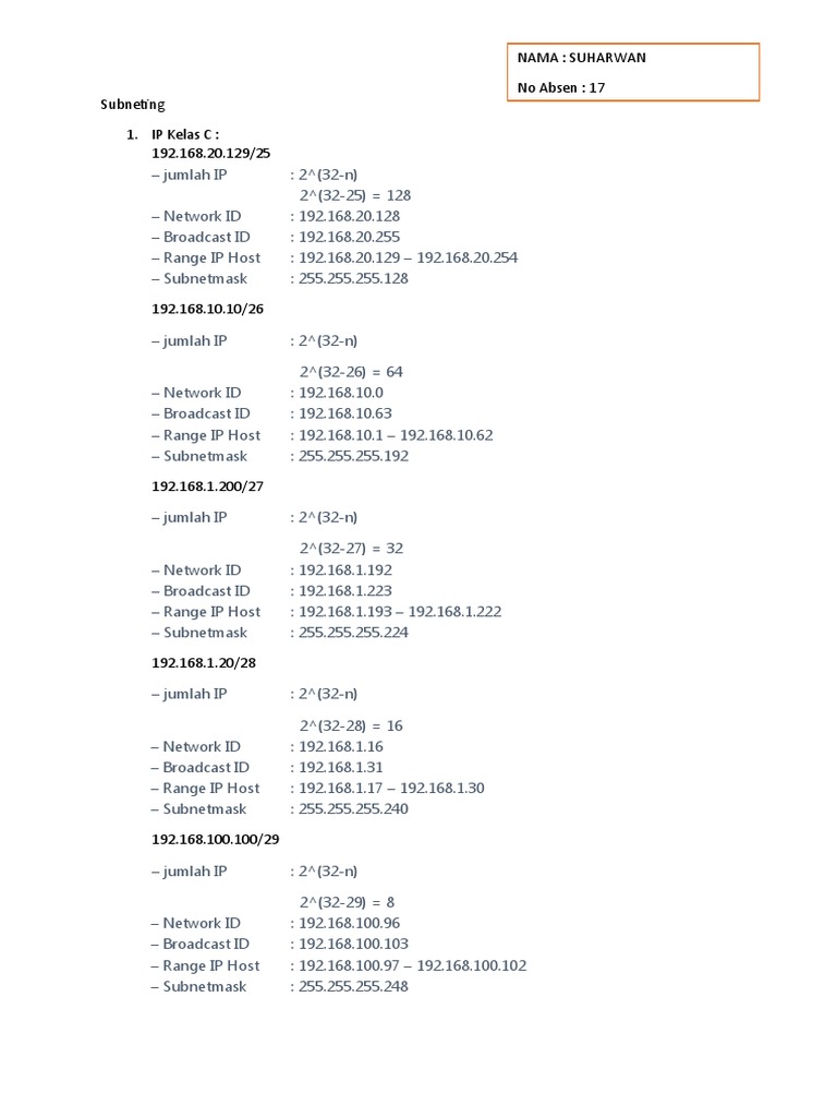 Tugas 2 - Subneting | PDF