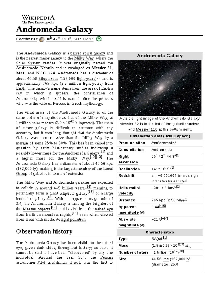 Andromeda Galaxy: Facts & History | PDF | Milky Way | Stars