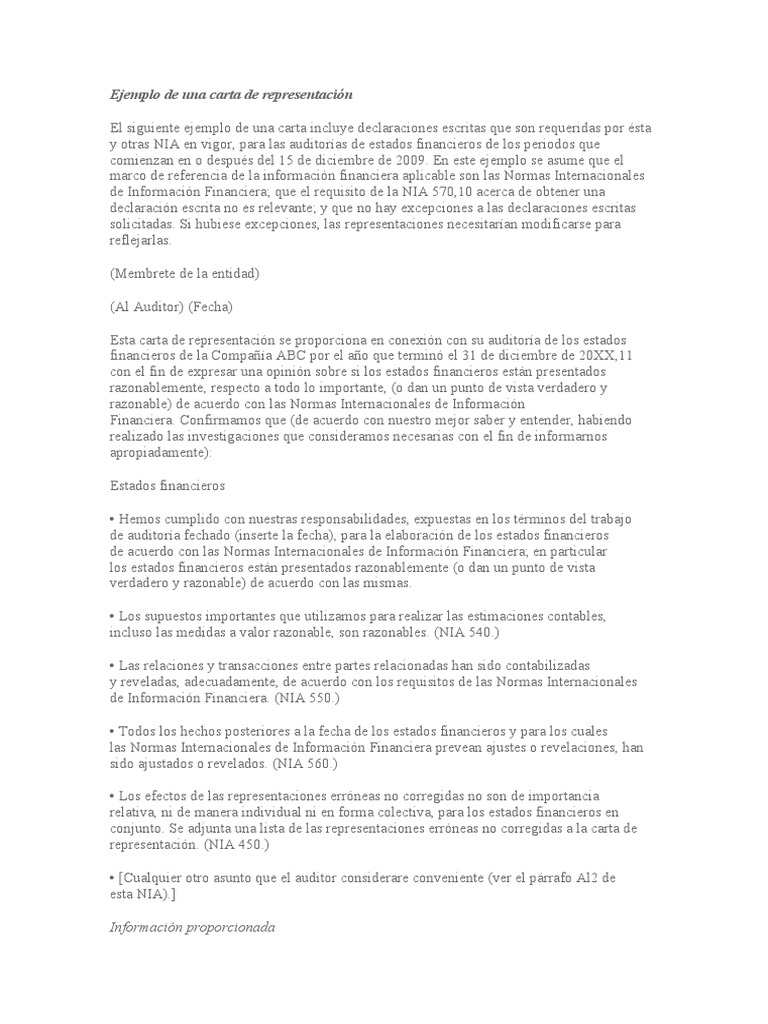 Ejemplo de Una Carta de representación-EJEMPLO DE DECLARACIONES ...