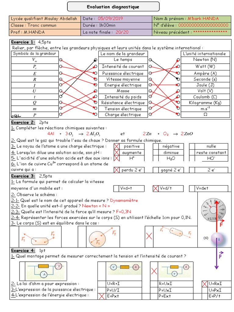Evaluation Diagno | PDF | Puissance (physique) | Kilogramme