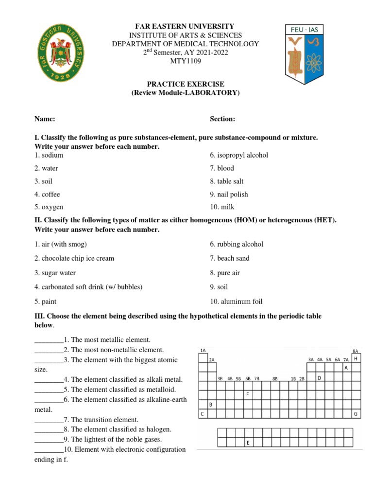 Practice Exercise Review Module Laboratory | PDF | Chemical Compounds | Chemical Elements