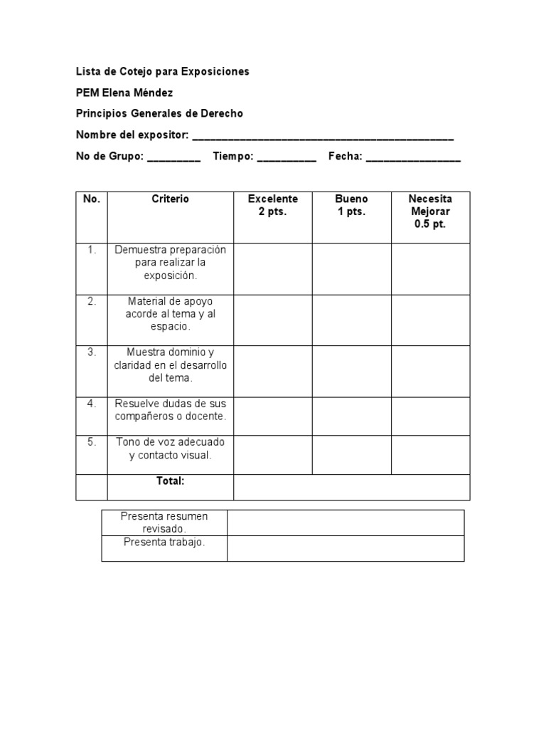Lista de Cotejo para Exposiciones 2023 | PDF