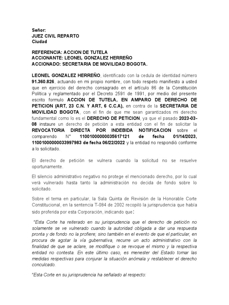 Tutela Silencio Administrativo Leonel Gonzalez | PDF | Caso de ley | Debido al proceso