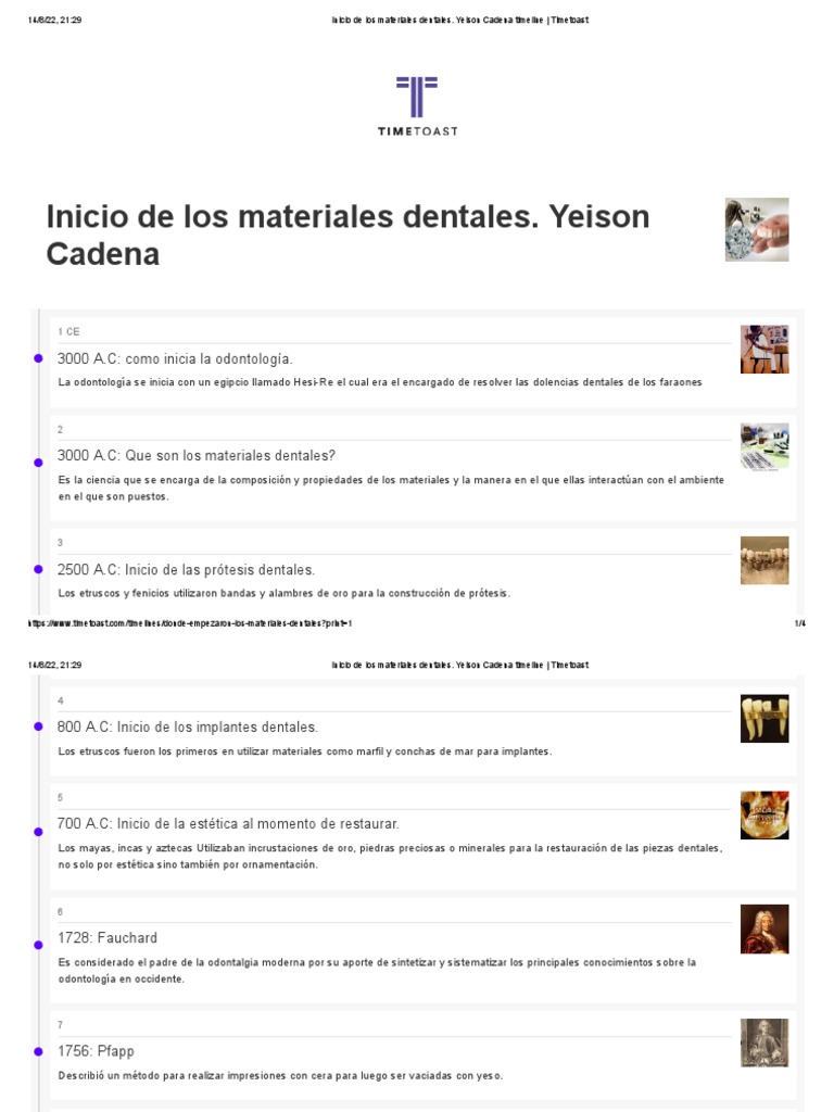 Inicio de Los Materiales Dentales. Yeison Cadena Timeline - Timetoast | PDF | Dentadura postiza ...
