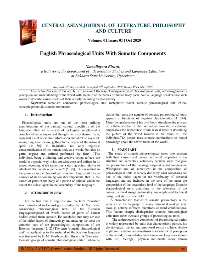 English Phraseological Units With Somatic Components | PDF | Lexicon ...