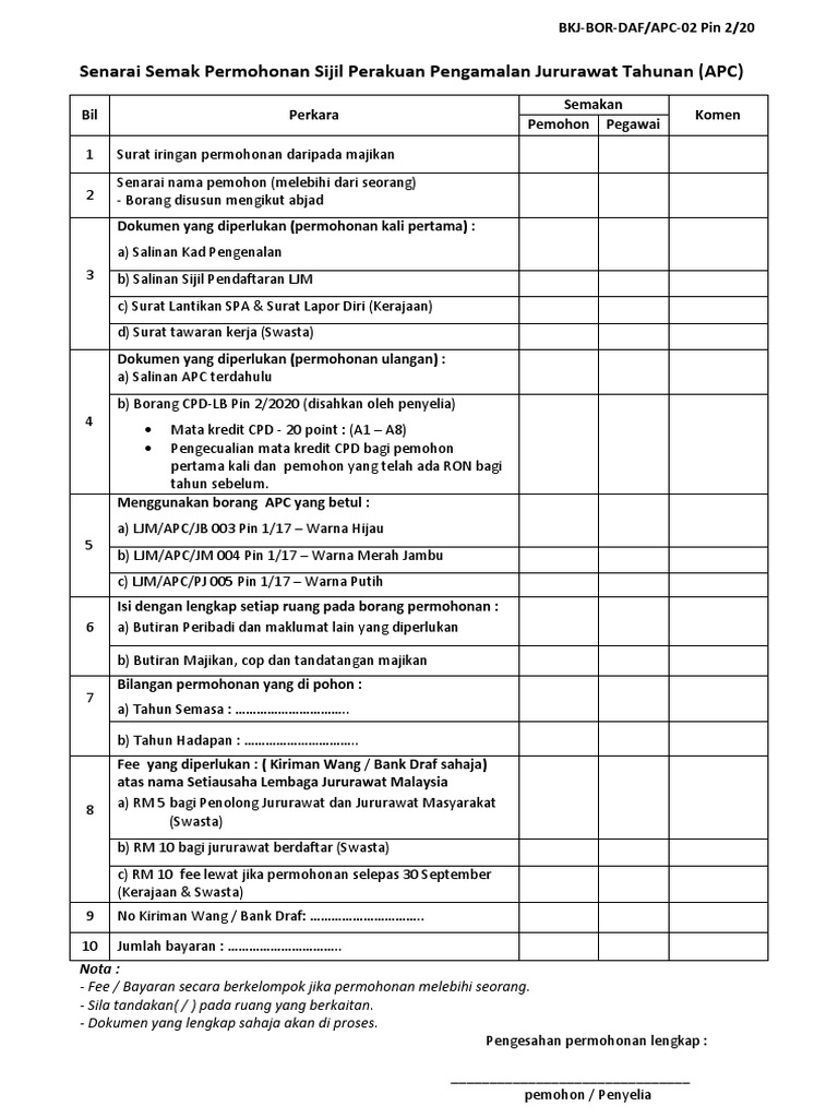 Borang Apc 003 Jururawat Berdaftar Pdf