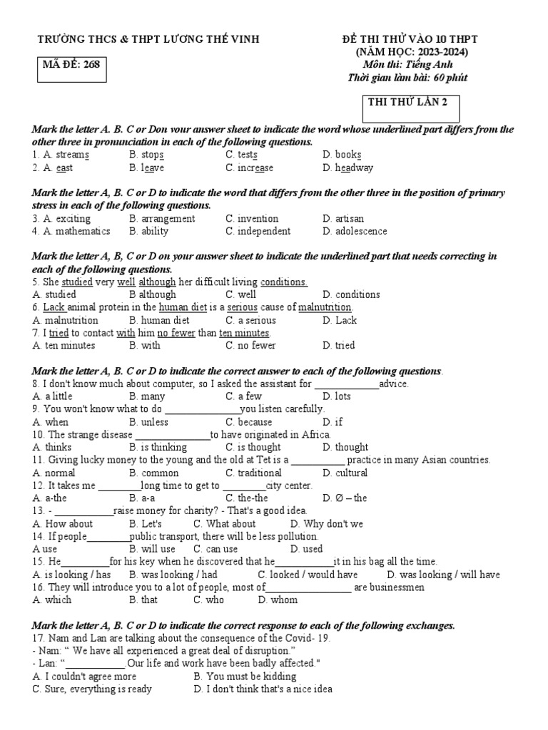 23-24 de Thi Thu Vao 10 LTV | PDF | Nobel Prize