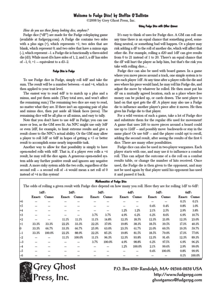 FUDGE Dice | Download Free PDF | Role Playing | Role Playing Games