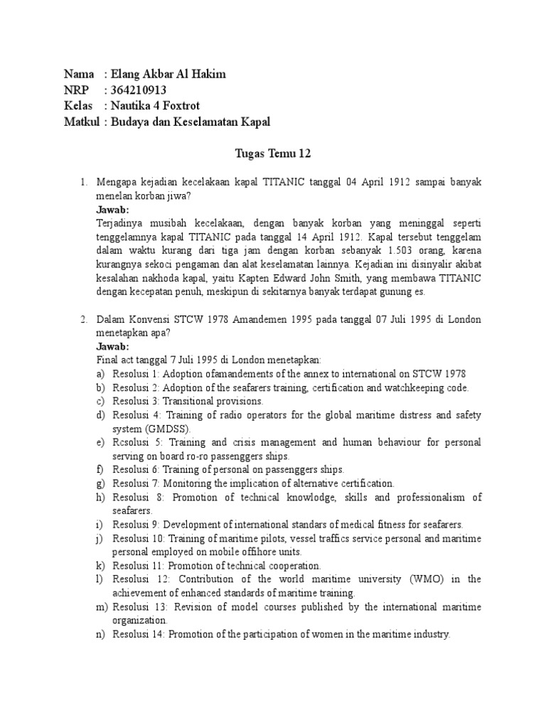 N4F - Elang Akabr Al Hakim - Tugas Temu 12 Budaya Keselamatan Kapal | PDF