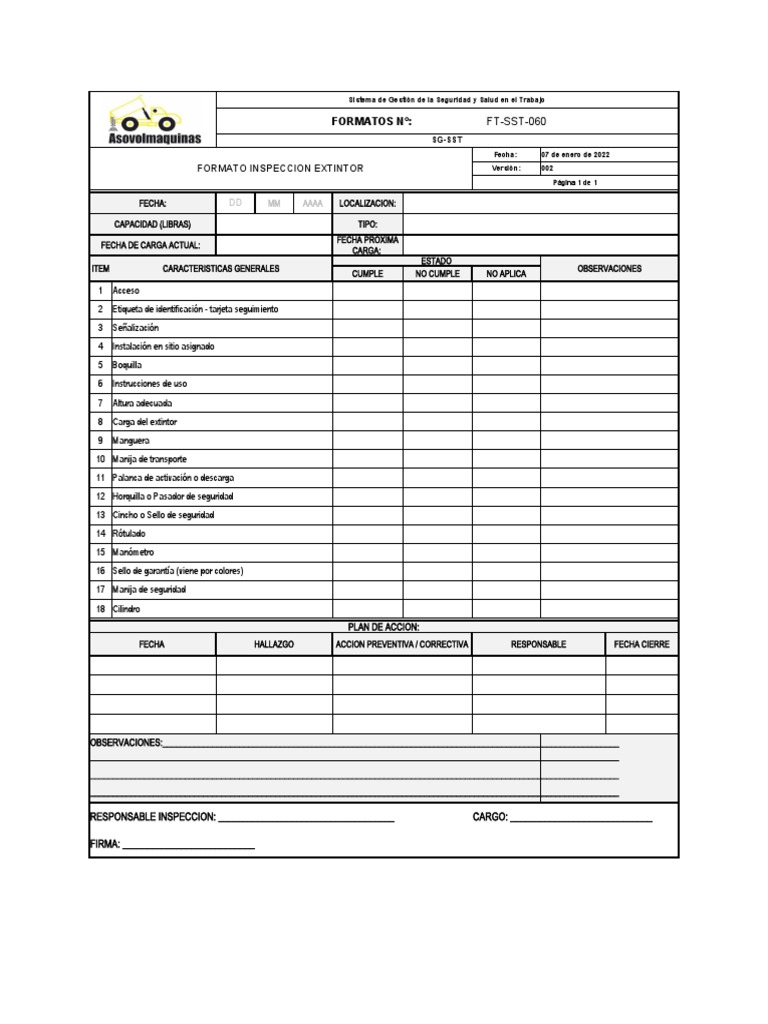 FT-SST-060 Inspeccion Extintor | PDF