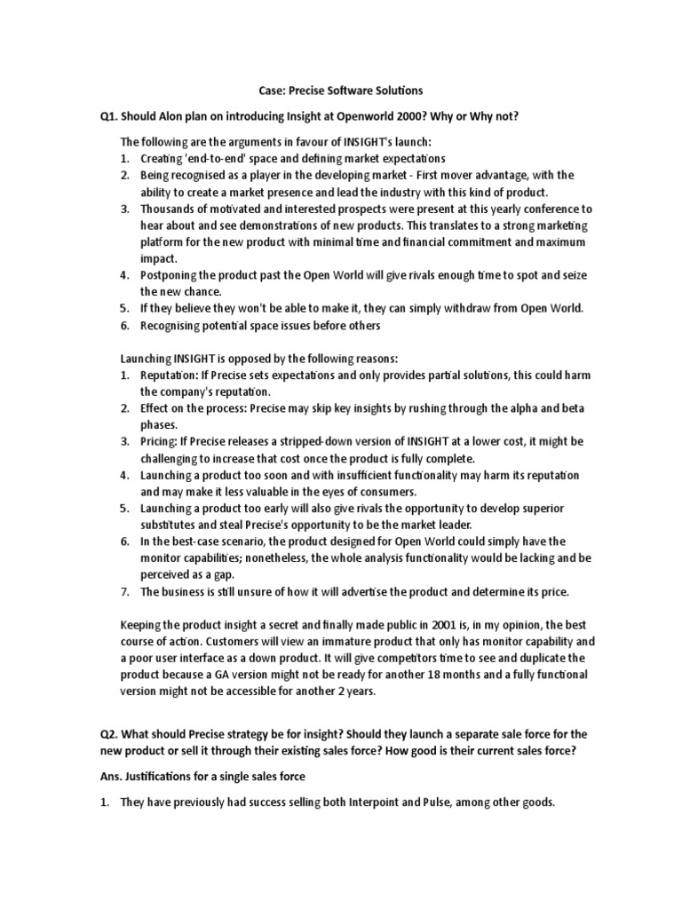Case - Precise Software Kapil Gupta | PDF | Sales | Insight