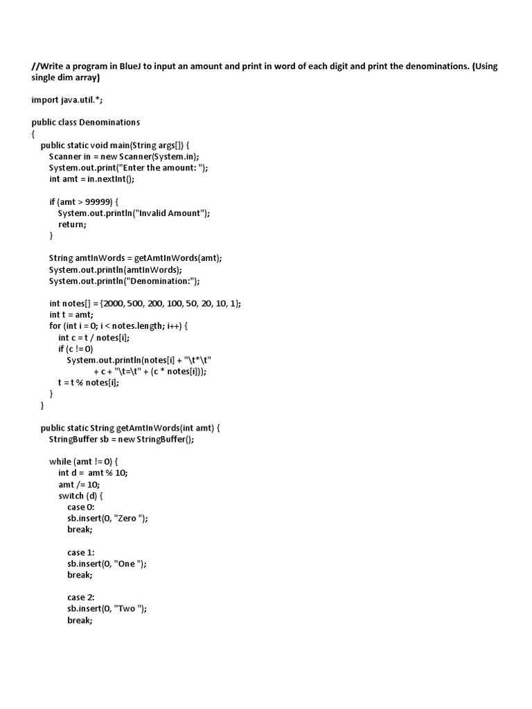 Amount to Words and Denominations | PDF