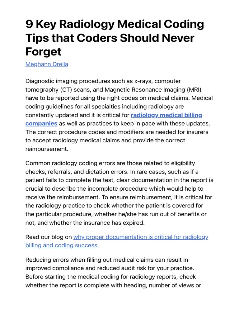 9 Key Radiology Medical Coding Tips For Coders | Download Free PDF ...