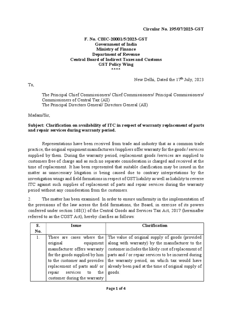 Circular CGST 195 | PDF | Value Added Tax | Taxes