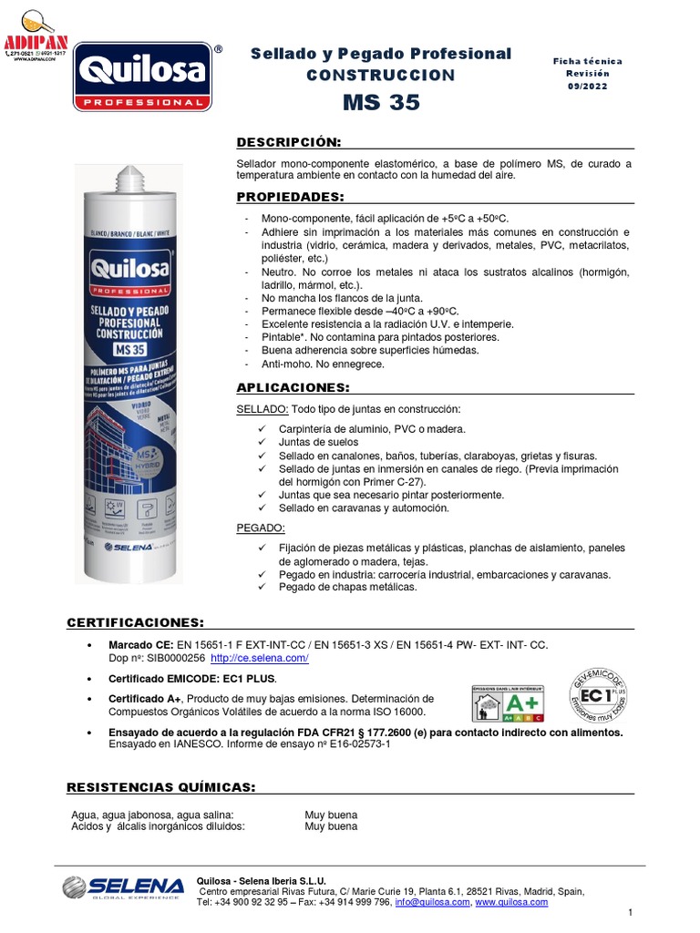 Ficha Técnica Quilosa MS 35 | PDF | Materiales | Química