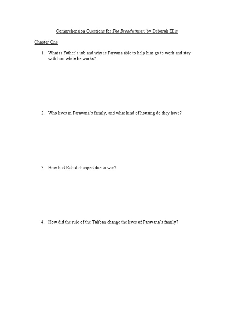 The Breadwinner Comprehension Questions | PDF