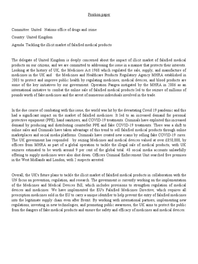 Position Paper - Delegate of United Kingdom - Unodc | PDF | Illegal ...
