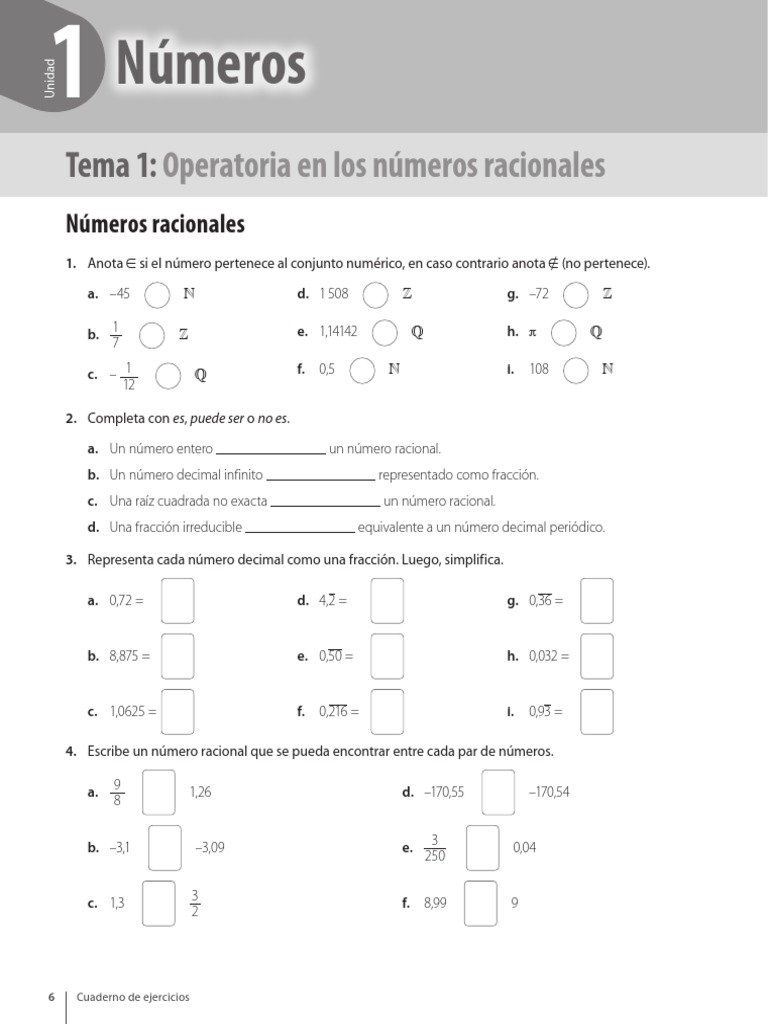1 Números Racionales - Operaciones | PDF | Exponenciación | Número racional