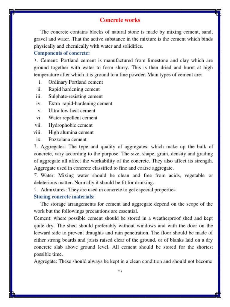Lecture (8) Concrete Works | PDF | Concrete | Cement