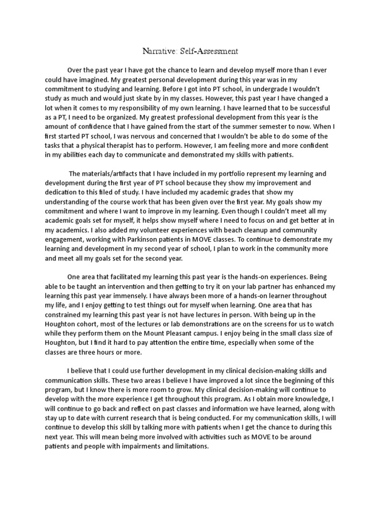 Narrative Self Assessment | Download Free PDF | Learning ...