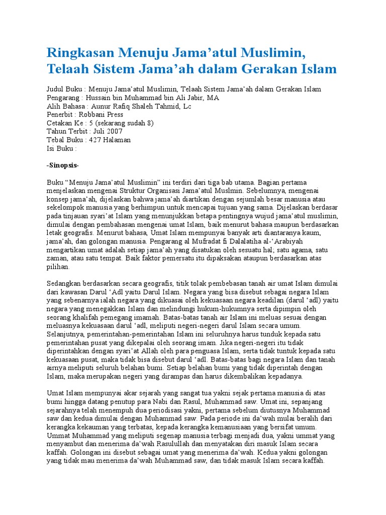 Ringkasan Menuju Jamaatul Muslimin | PDF | Agama & Spiritualitas