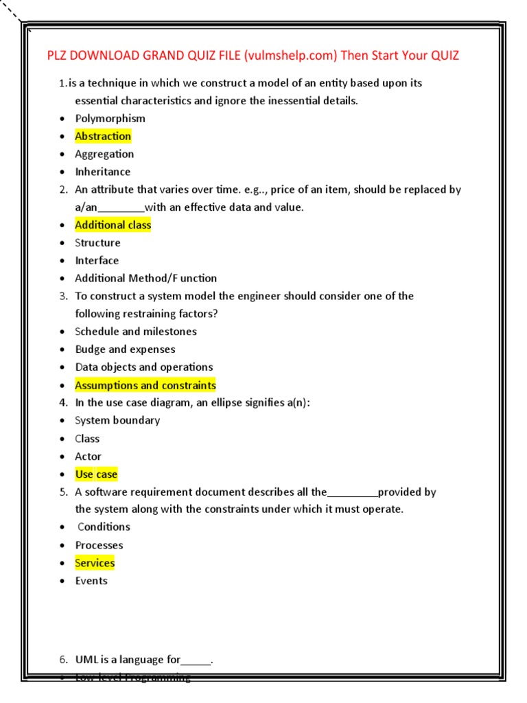 CS504 Mcqs | PDF | Class (Computer Programming) | Use Case